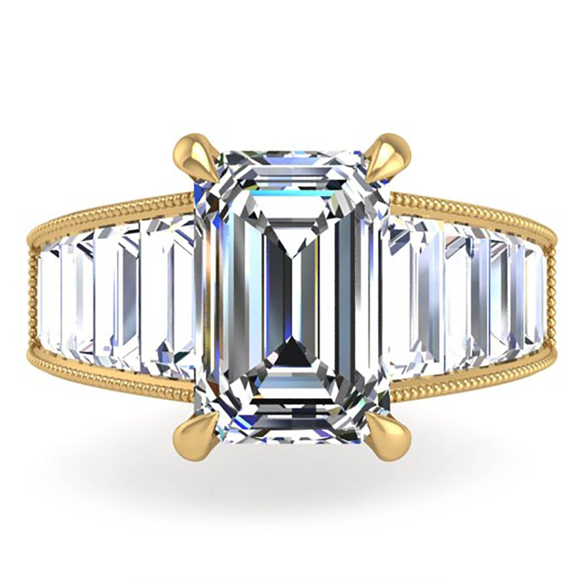 4.50 Carat Emerald Cut Wide Tapered Channel Diamond Engagement Ring ...