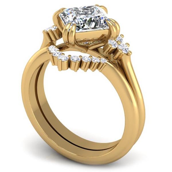 1.5 Carat Princess Cut Compass Set Moon Glow Diamond Engagement Ring ...