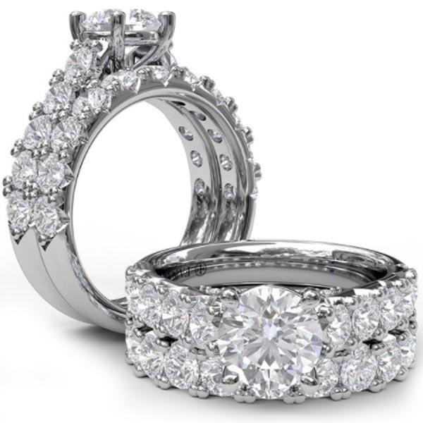 Fana Large Round Side Diamond Shared Prong Diamond Engagement Ring ...