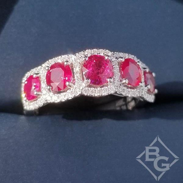 Simon G Five Stone Ruby & Diamond Halo Anniversary Ring | Ben Garelick