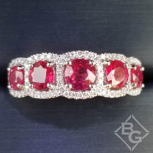 Simon G Five Stone Ruby & Diamond Halo Anniversary Ring | Ben Garelick